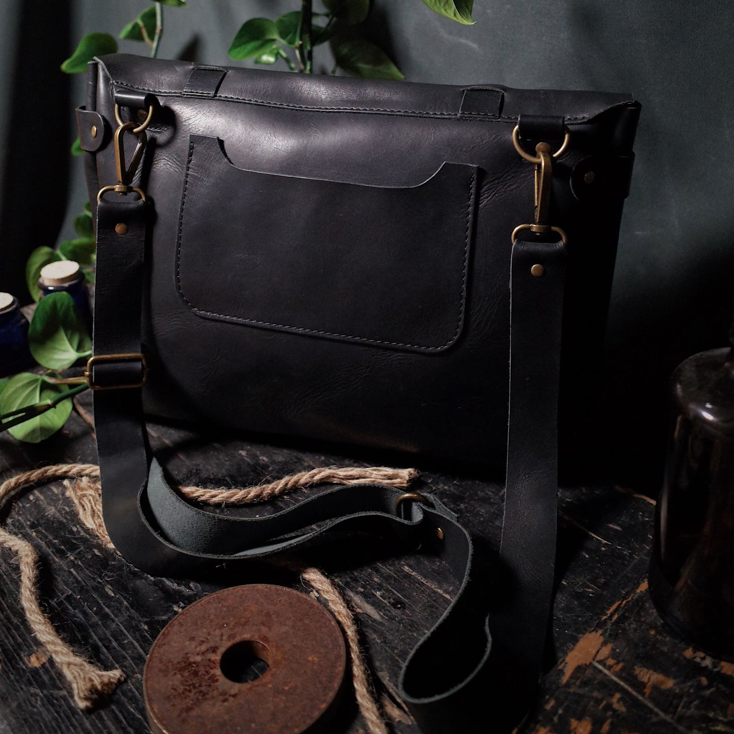Handmade Black Leather Satchel – Horween leather, Montreal